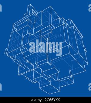 3d rendering of a box wireframe isolated on a black background Stock ...