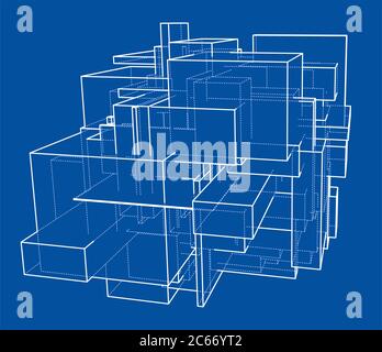 3d rendering of a box wireframe isolated on a black background Stock ...