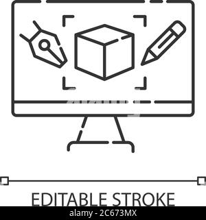 Computer aided design pixel perfect linear icon. Graphic design ...