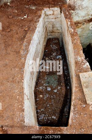 Tombs with coffin in crypt of Bristol church undergoing restoration and ...