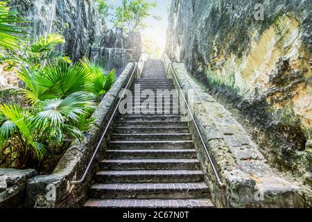 The Queen's Staircase in Nassau, Bahamas, also known as the 66 steps, a ...