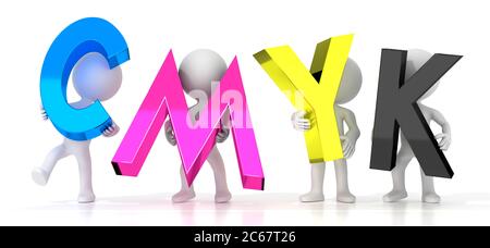 CMYK concept, cartoon characters - cyan, magenta, yellow, black - 3D ...