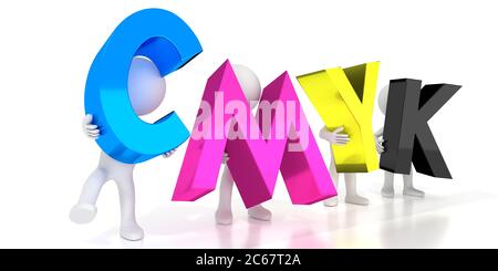 CMYK concept, cartoon characters - cyan, magenta, yellow, black - 3D ...
