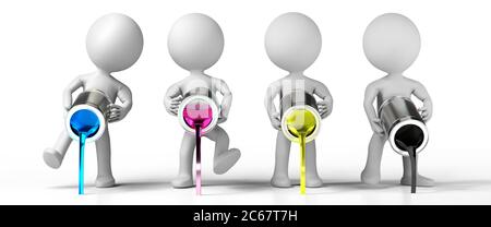 CMYK concept, cartoon characters - cyan, magenta, yellow, black - 3D ...