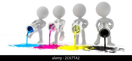 CMYK concept, cartoon characters - cyan, magenta, yellow, black - 3D ...