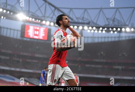 Arsenal's Dani Ceballos picks up the ball for the throw in during the ...