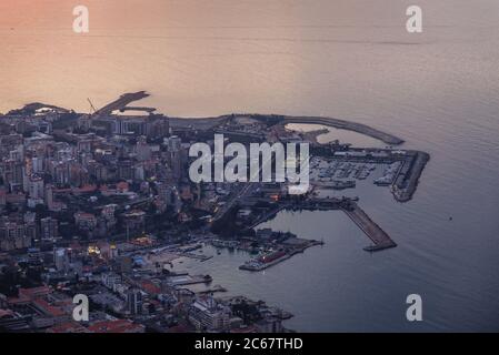 Aerial view with Kaslik and Jounieh cities from statue in Our Lady of ...