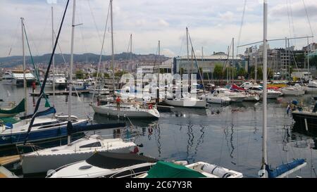 The stunning architecture of Vigo. Spain, Galicia. Old buildings, port ...