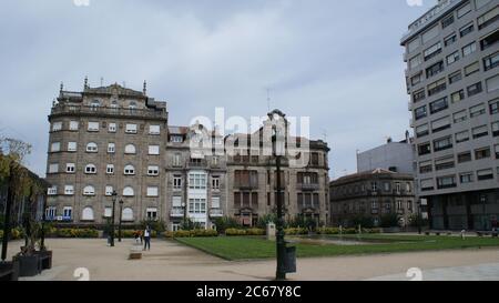 The stunning architecture of Vigo. Spain, Galicia. Old buildings, port ...