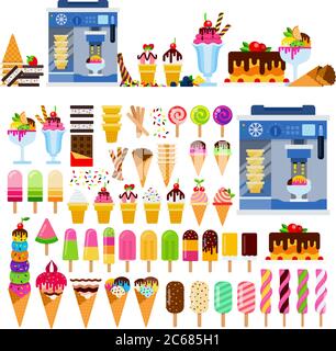 Strawberry ice cream icons set 9 color collection Stock Vector Image ...