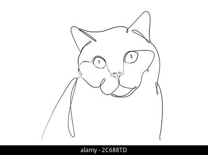 One line drawing of the cat in modern minimalistic style, Single line ...
