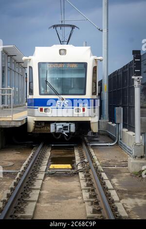 An Edmonton Transit System (ETS) LRT train at Health Sciences Station ...