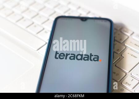 In this photo illustration, the Teradata Corporation logo is displayed ...