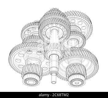 Outline gearbox concept. 3D illustration Stock Photo - Alamy