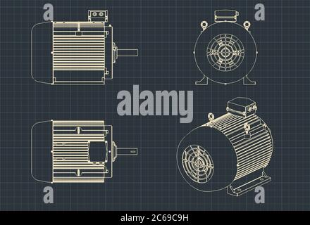 Vector illustration of drawings of a standard electric motor for ...