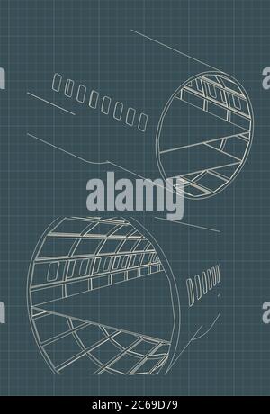 Vector illustration of drawings of an airplane fuselage section Stock ...