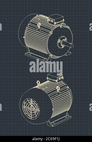 Vector illustration of drawings of a standard electric motor for ...