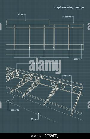 Vector illustration of drawings of the wings of an airplane and its ...