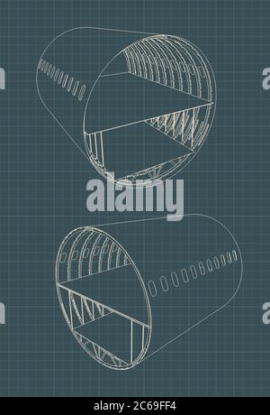 Vector illustration of drawings of an airplane fuselage section Stock ...