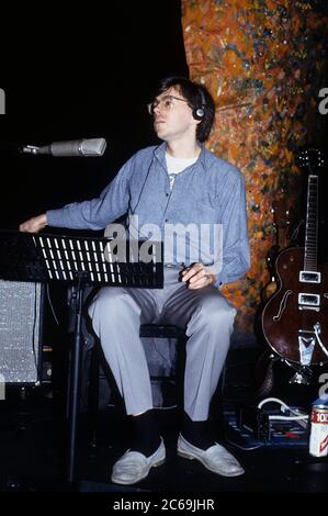 Simon Jeffes from the Penguin Cafe Orchestra doing a sound check at the ...