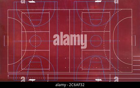 Basketball court and running tracks aerial birds eye view Stock Photo ...