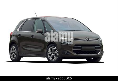 Modern gray minivan isolated on white background Stock Photo - Alamy