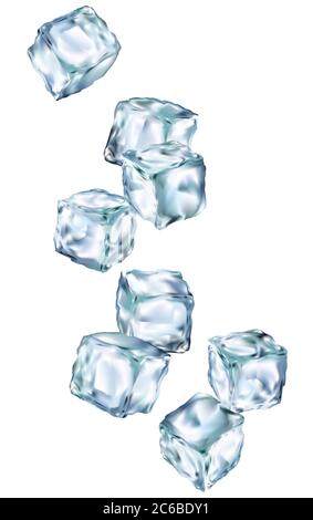 Realistic ice cubes set. Collection Illustration of realism style drawn ...