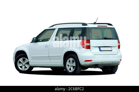 Rear side view of a small suv Stock Photo - Alamy