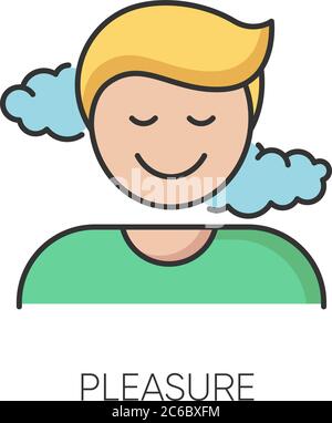 Pleasure icon. Positive emotion, good feeling, satisfaction. Linear ...