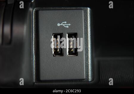 Two usb ports on the dashboard of a modern passenger car Stock Photo ...