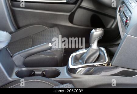 Manual gear shift and handbrake inside the passenger car Stock Photo ...