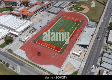 An aerial view of the Long Beach Wilson High School campus, Saturday ...