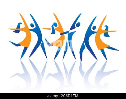 Happy dancing people icons. Modern dance class vector silhouette ...