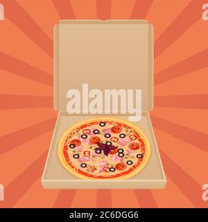 Craft Cardboard Pizza Box Container Template. Realistic Carton Texture ...