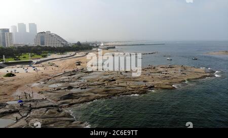 Aerial photo shows people enjoying sceneries on the Broken Bridge over ...
