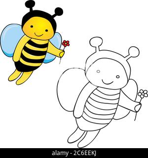 Bee cartoon character. For coloring book. Illustration of a Friendly ...