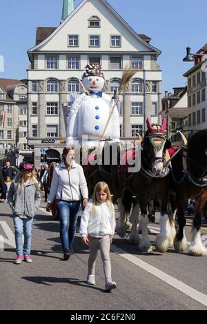 Zurich, Switzerland - 23. April 2017: Sechselauten parade. Sechselauten ...