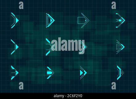 Set of futuristic HUD blue arrows. Cyberpunk arrows design for flyer ...