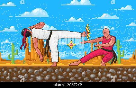 Pixel art clouds. 8 bit objects. Pink magic sky background. Retro game ...