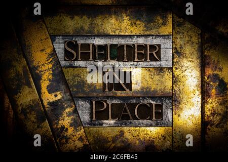 Shelter text formed with real authentic typeset letters on vintage ...