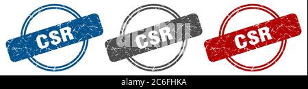 Grunge black CSR Corporate social responsibility word round rubber seal ...