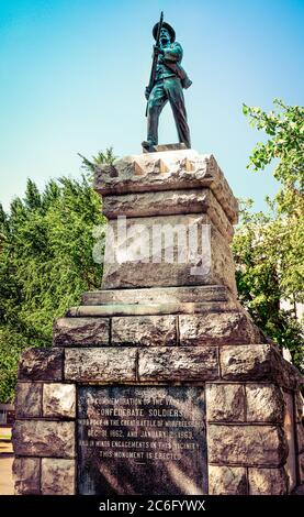 A commemorative Confederate Solider Statue on plinth base with plaque ...