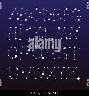 Set of alphabet letters like starry constellations. Vector illustration ...