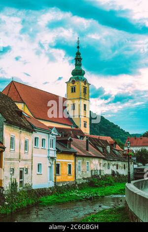 Beautiful town of Samobor, Croatia, church tower and lantern in the ...
