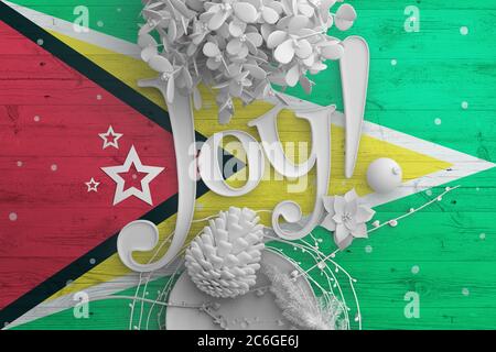 Guyana flag on new year invitation card with red christmas ornaments ...