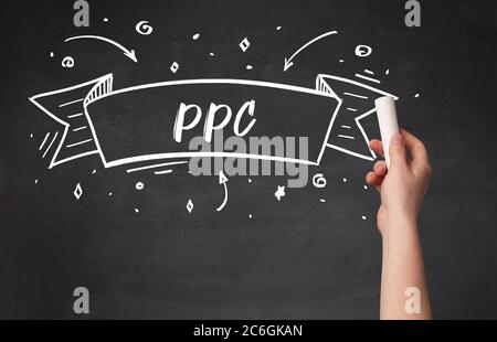 Hand drawing PPC abbreviation with white chalk on blackboard Stock ...