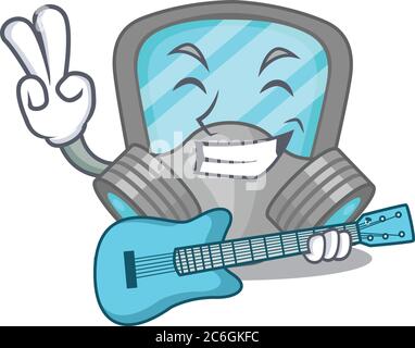 cartoon character of respirator mask sing a song with a microphone ...