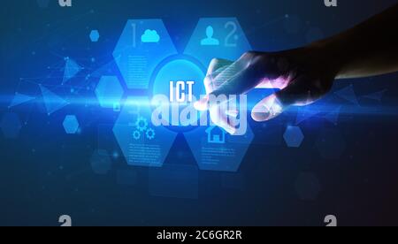 Hand touching ICT inscription, new technology concept Stock Photo - Alamy