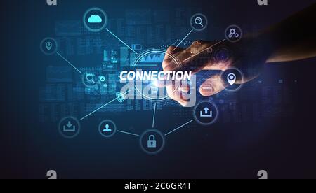 Hand touching CONNECTION inscription, Cybersecurity concept Stock Photo ...