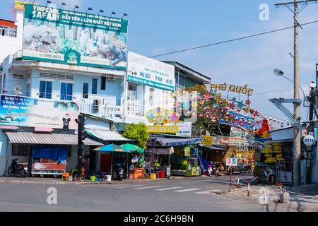 Cho Dem market street, central Duong Dong, Phu Quoc island, Vietnam ...